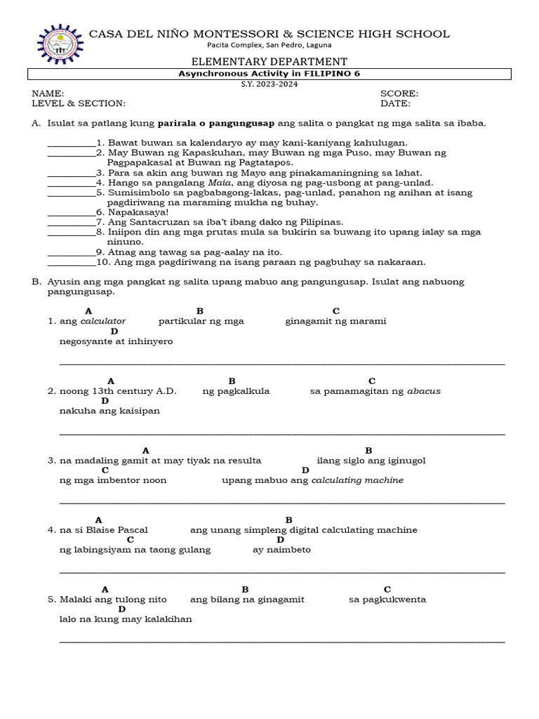 Filipino 6 Seatwork | PDF