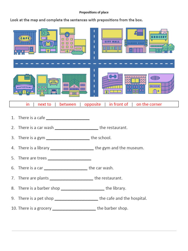 Prepositions of Place Worksheet | PDF