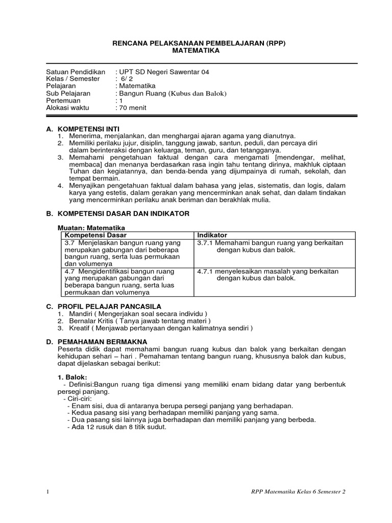 RPP Bangun Ruang Fix | PDF