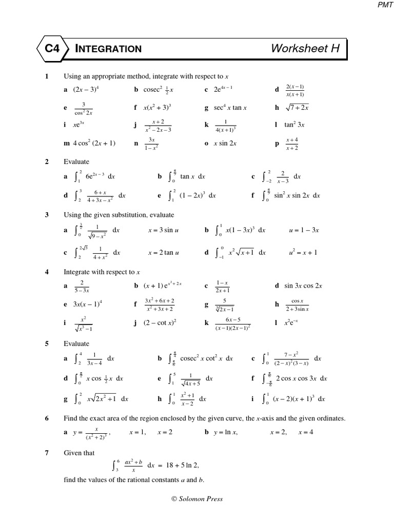 C4 Integration H - Questions | Download Free PDF | Analytic Geometry | Mathematical Concepts