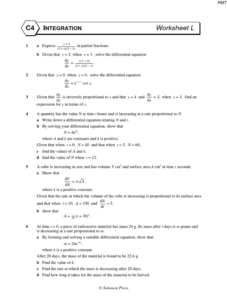 C4 Integration L - Questions | PDF | Equations | Mathematical Objects
