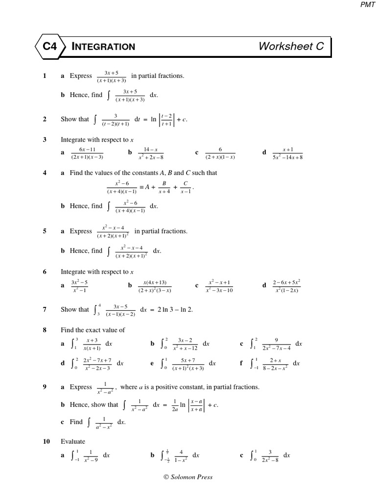C4 Integration Practice Worksheet | PDF | Mathematics | Mathematical ...