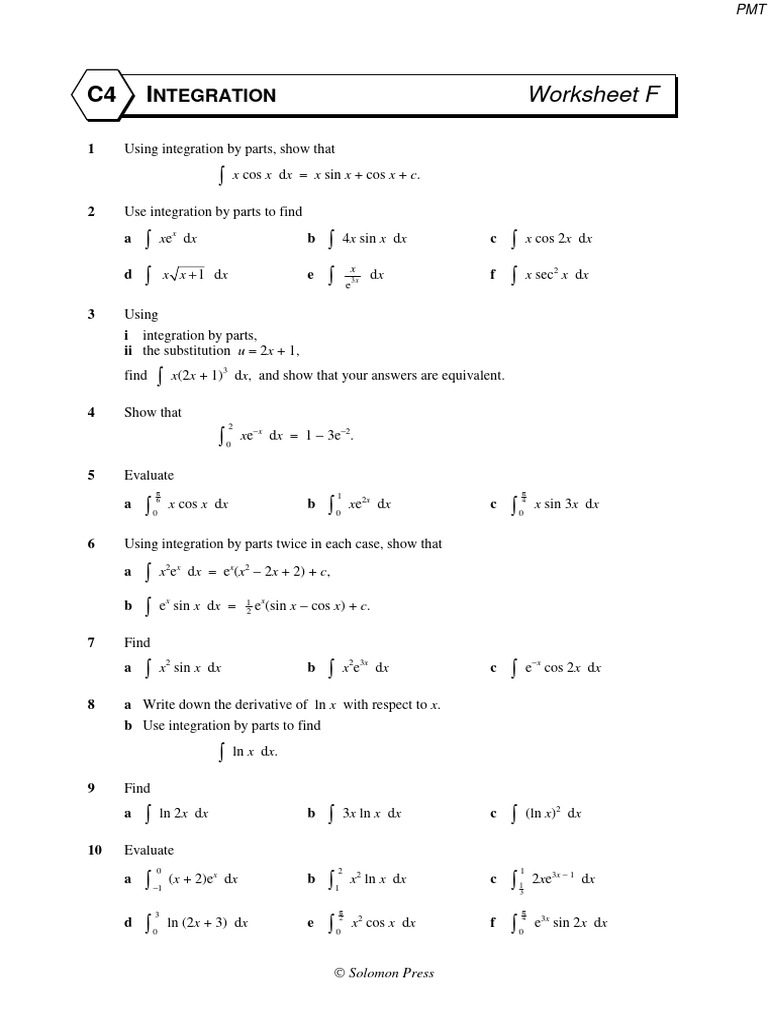 C4 Integration F - Questions | PDF | Calculus | Algebra