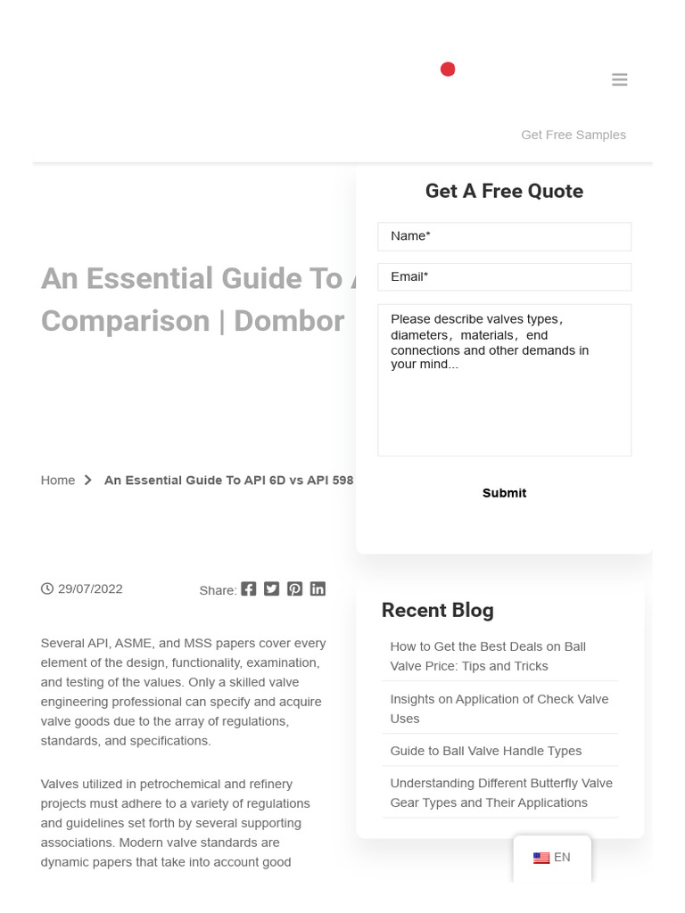 API 598 Vs Api 6d - An Essential Comparison - Dombor | PDF | Valve | Leak