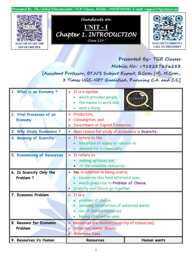 Coloured Handouts On Introduction | PDF | Economics | Microeconomics