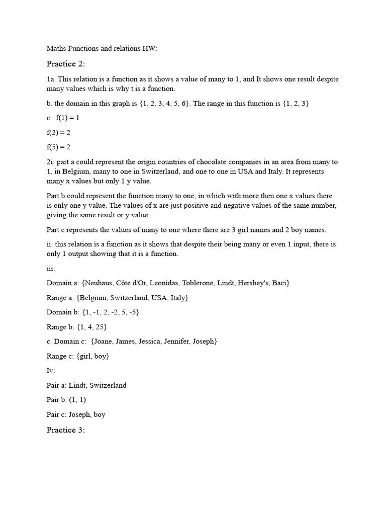 Maths Functions and Relations Homework | PDF | Function (Mathematics ...
