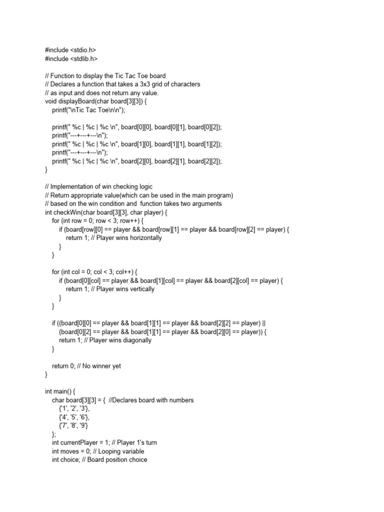 Tic Tac Toe Program Pdf Computer Programming Software Engineering