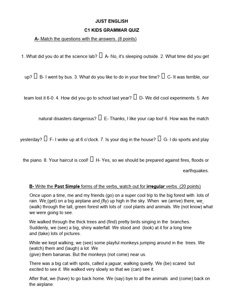 C1 Kids Grammar Quiz | PDF