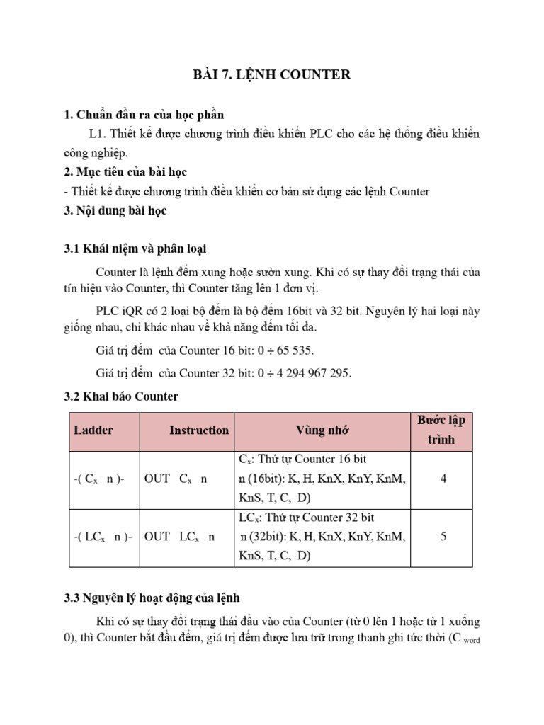 Đề cương bài giảng số 7. Lệnh Counter | PDF