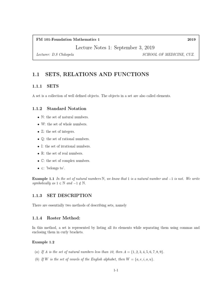 Lecture 1 Notes Sets Pdf Set Mathematics Natural Number