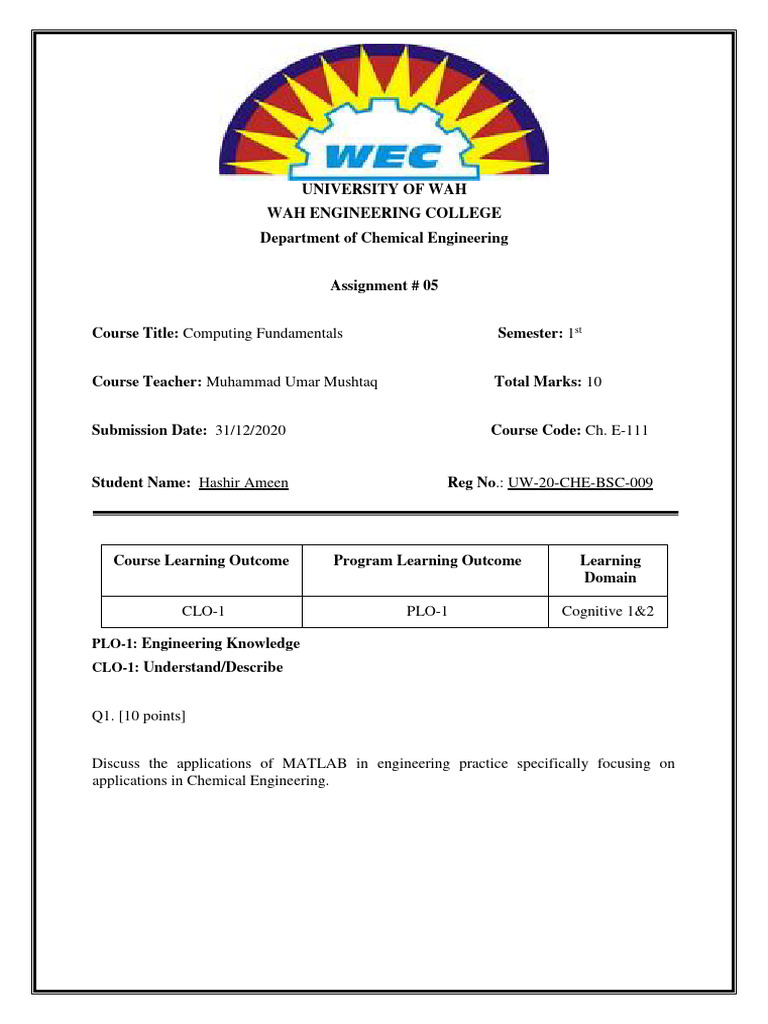 MATLAB for Chemical Engineering Students | PDF | Matlab | Engineering