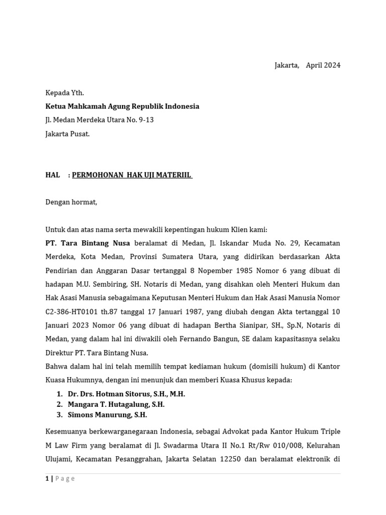 Draft Uji Materi PP 24 Tahun 2021 - Edit - 27 Maret 2024 | PDF