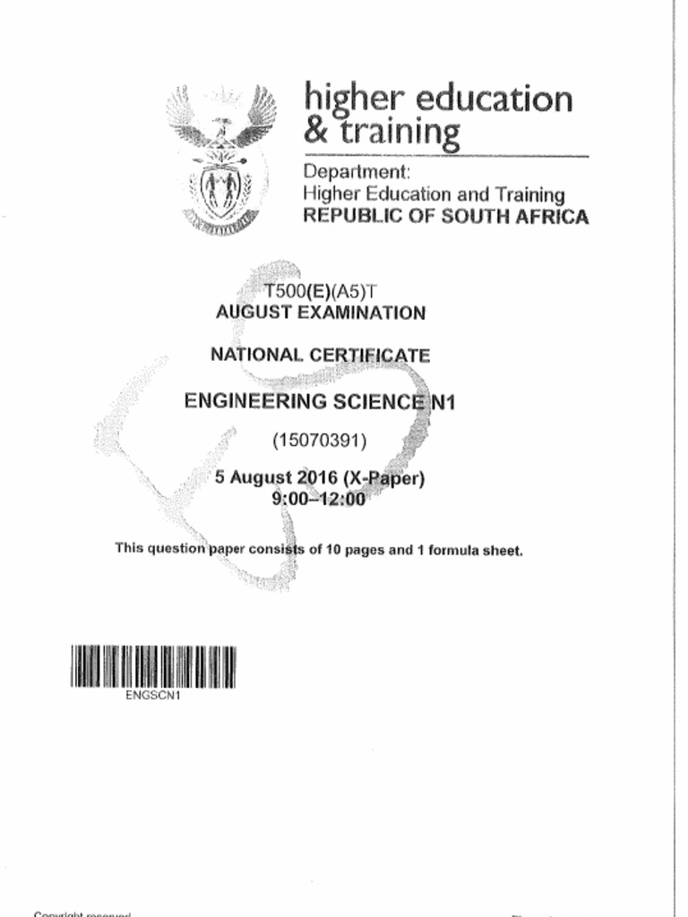 Eng. Science N1 X Paper Aug 2016 | PDF | Electrical Resistivity And ...