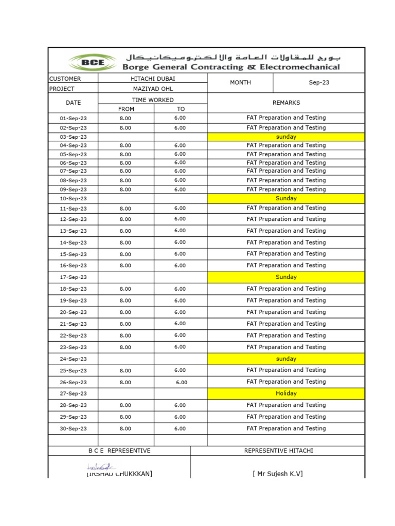 Irshad Sep Time Sheet | PDF