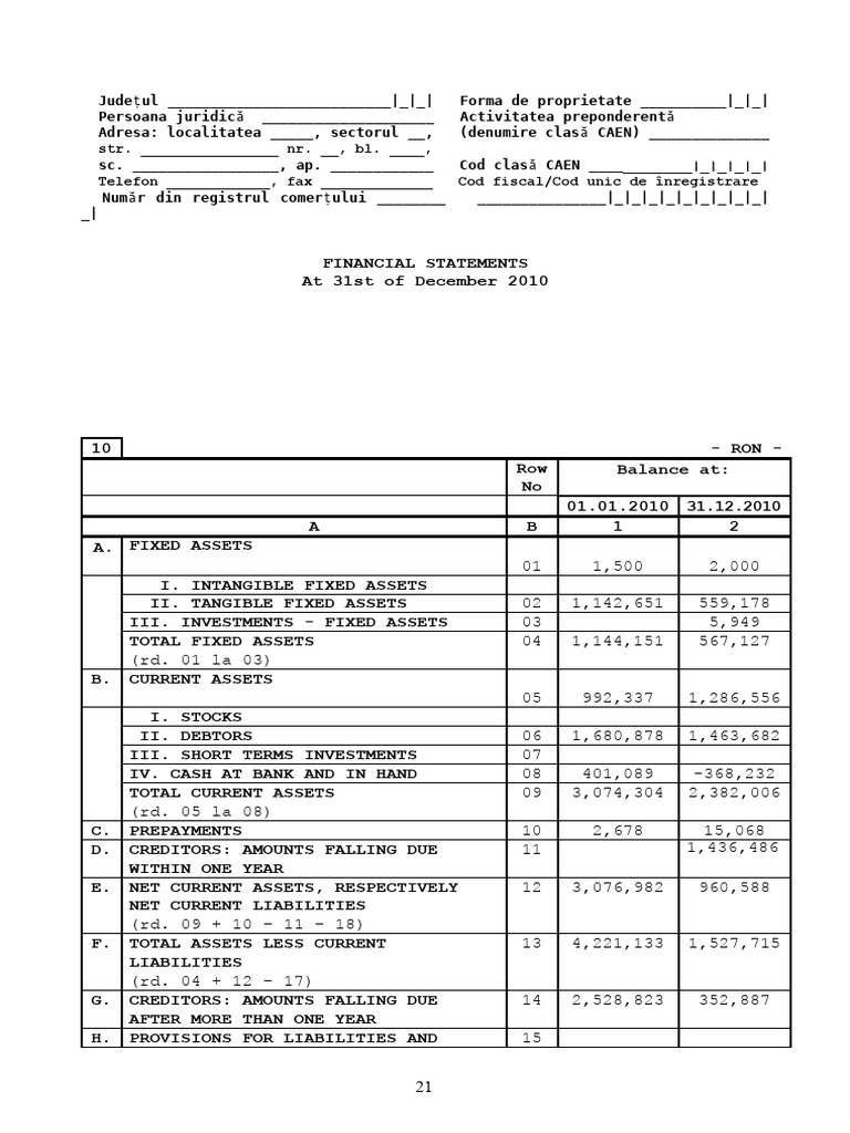 Bilant Lb. Engleza Model | PDF | Revenue | Taxes