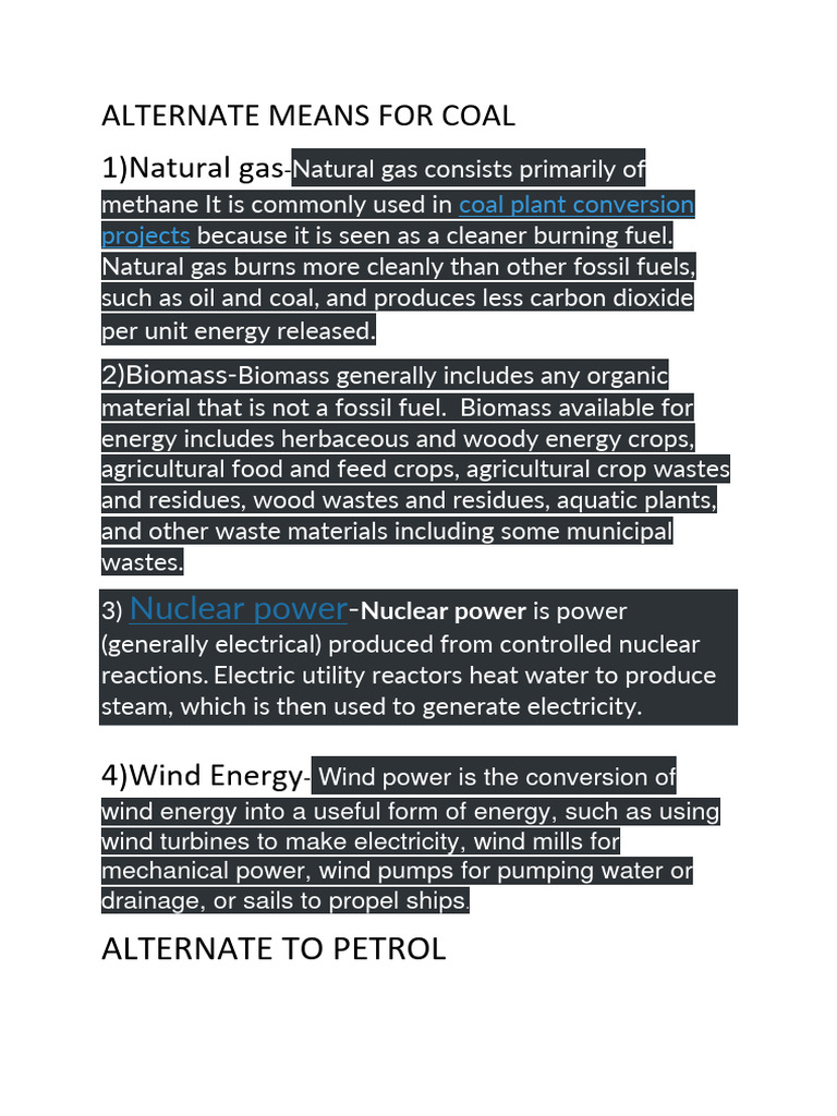 Alternatives to Coal and Petrol Energy | PDF | Fuels | Biofuel