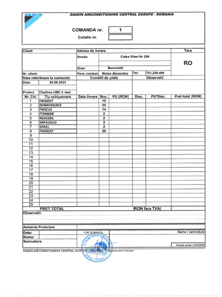 Formular Comanda Daikin | PDF