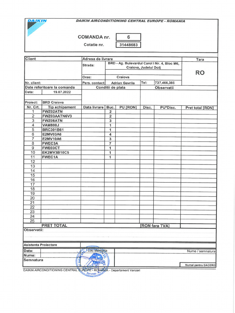 Formular de Comanda Nr6 BRD Craiova | PDF