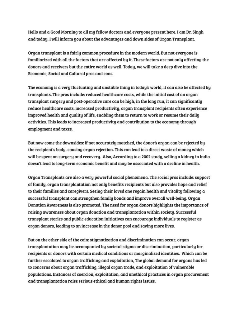 Final Speech Download Free Pdf Organ Donation Organ Transplantation