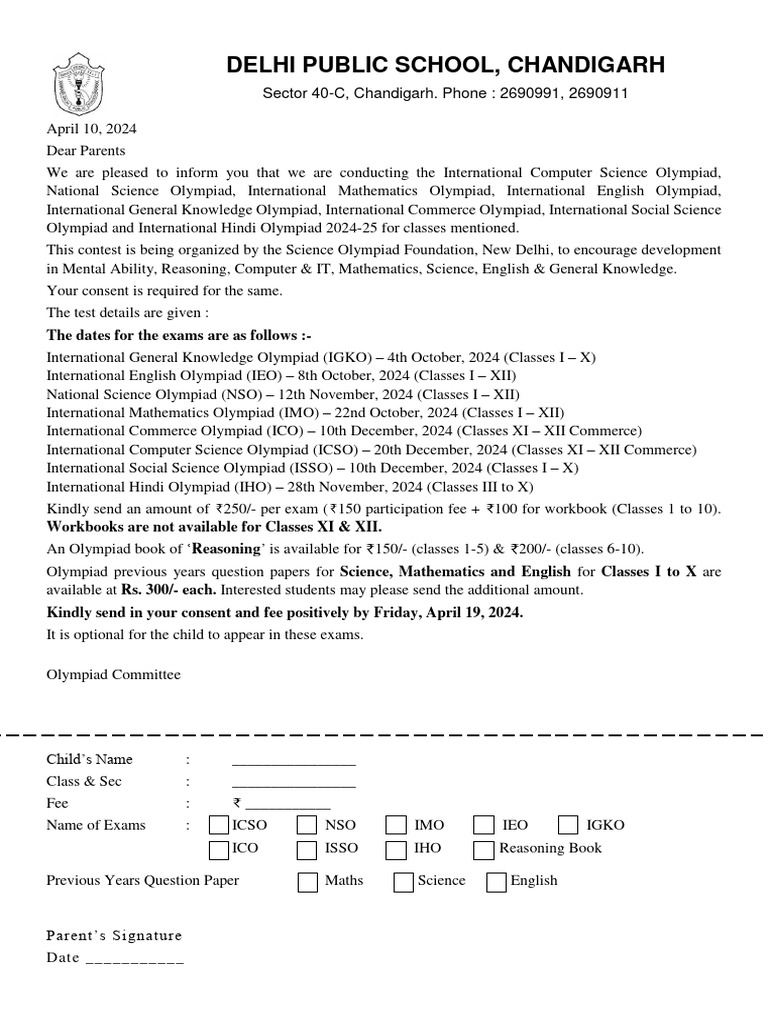 Olympiad Participation Consent Form | PDF | Science