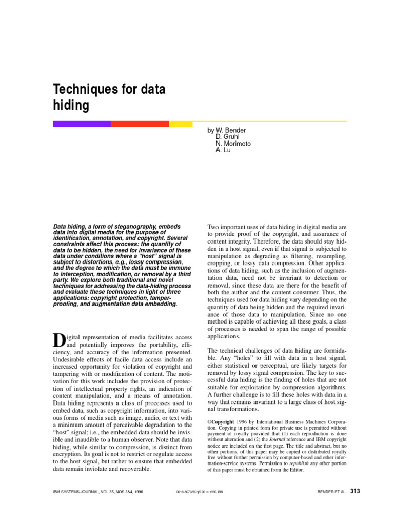 Techniques For Data Hiding | PDF | Data Compression | Normal Distribution