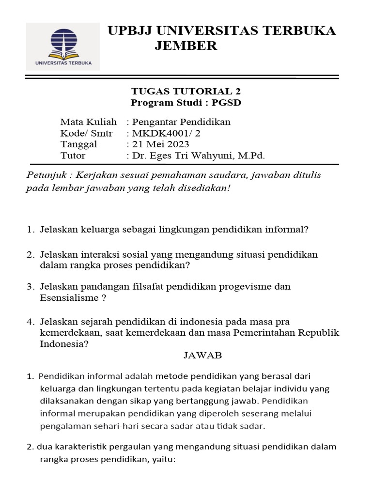 Soal TT 2 Pengantar Pendidikan Dwi Permata Putra | PDF