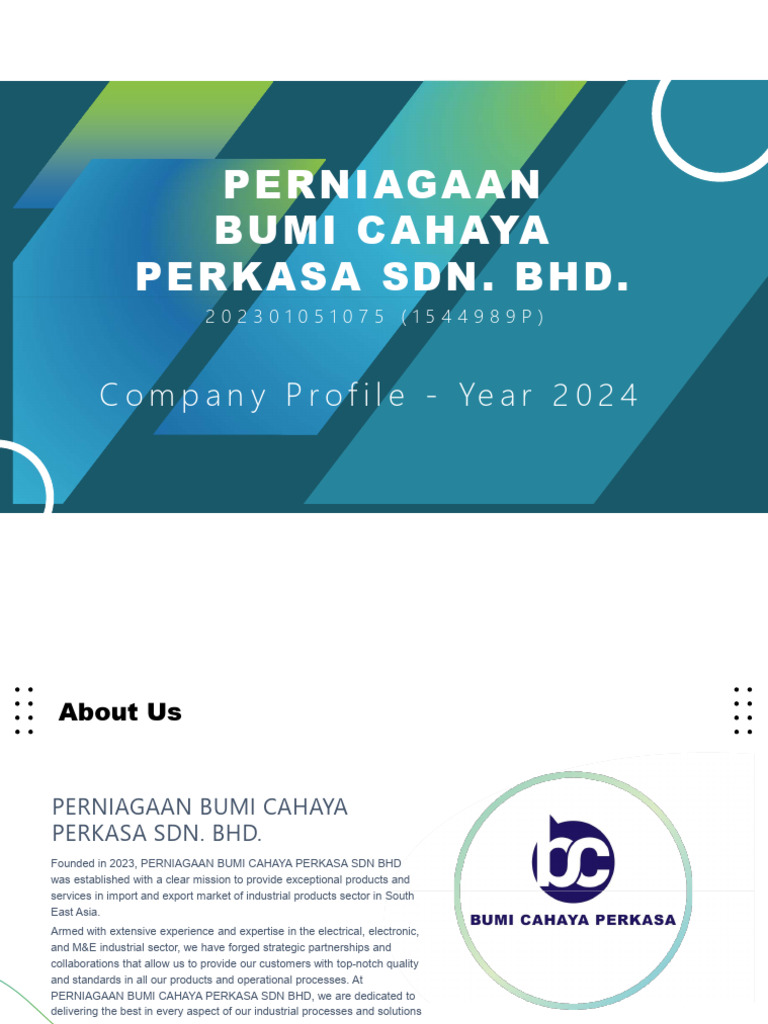 Company Profile - Perniagaan Bumi Cahaya Perkasa SDN BHD (2024) | PDF