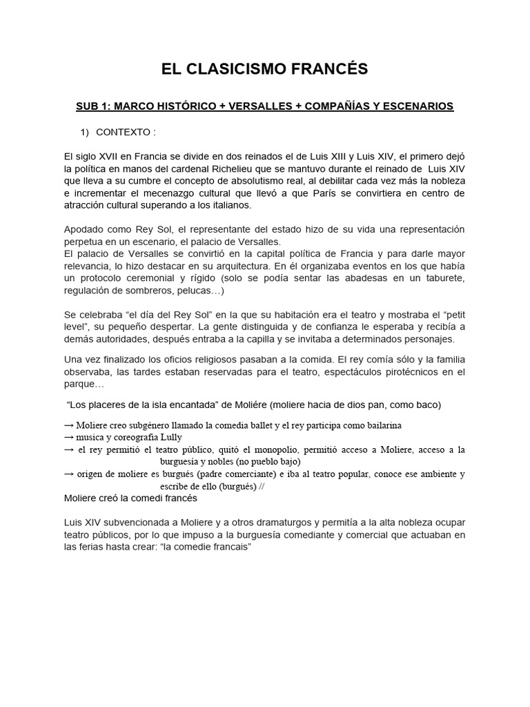 El Clasicismo Francés y Molière | PDF | Molière