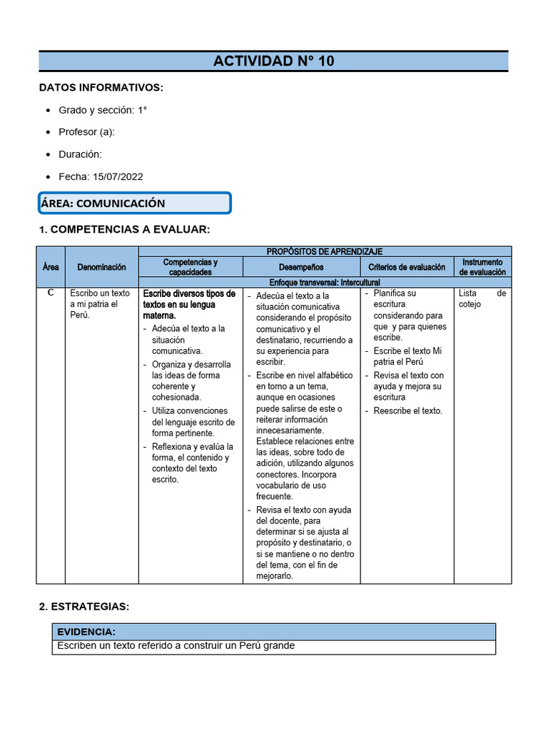 Escribo Un Texto A Mi Patria | PDF | Evaluación | Aprendizaje