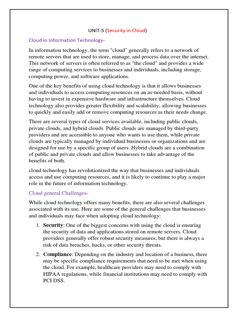 Unit-6 CC | Download Free PDF | Cloud Computing | Information Security