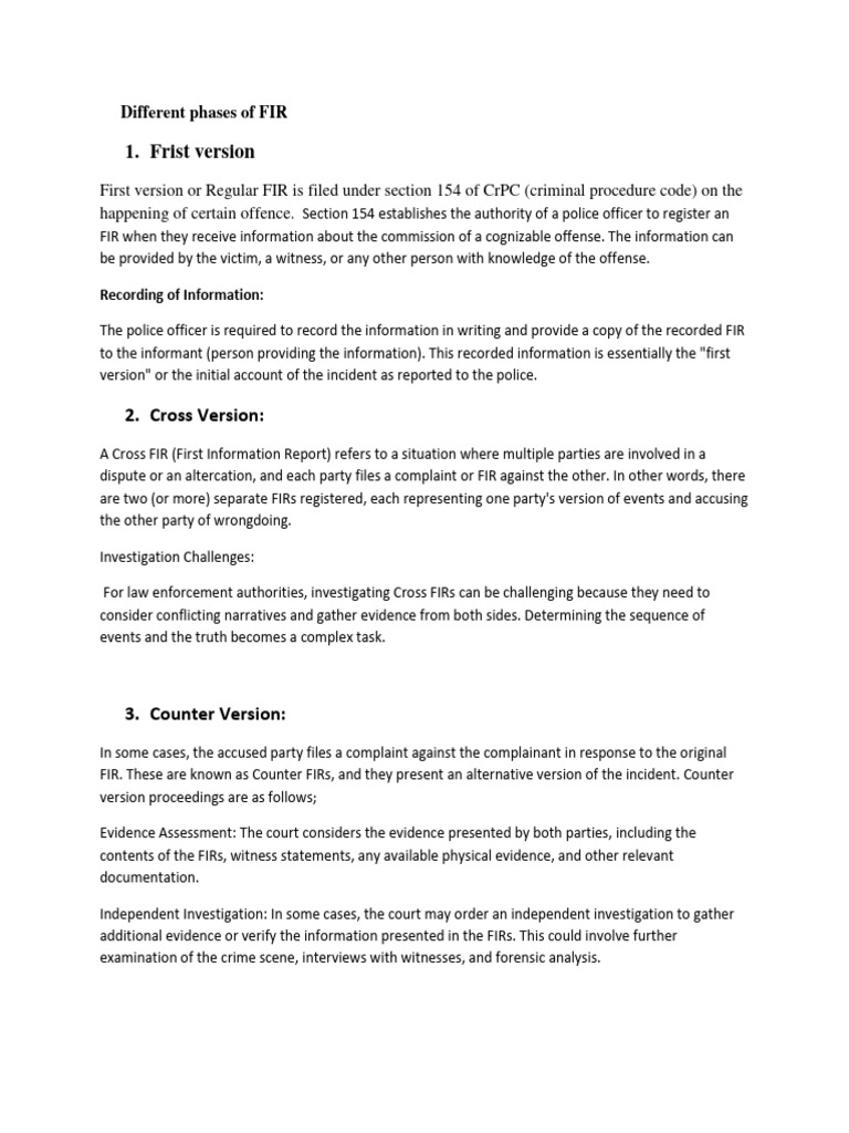 Different Phases of FIR | Download Free PDF | Mens Rea | Crimes
