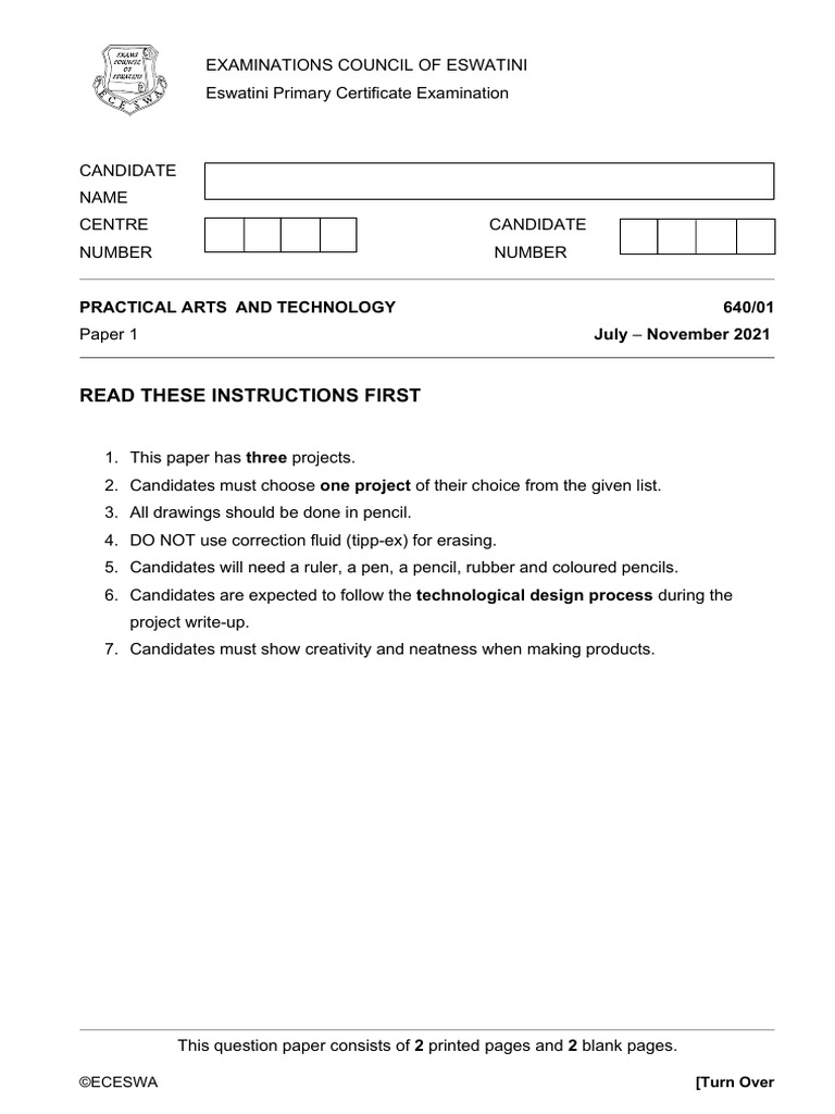 EPC Practical Arts and Technology 2021 Question Paper 1 | PDF ...