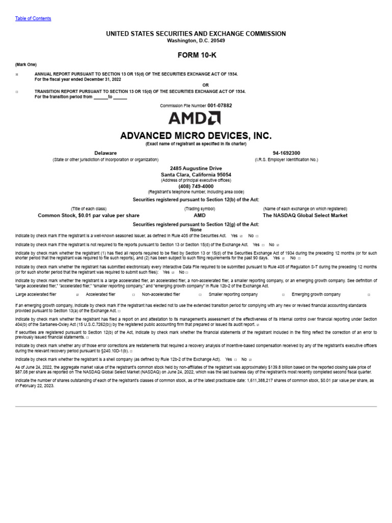 2022 Annual Report AMD | PDF | Graphics Processing Unit | Field Programmable Gate Array