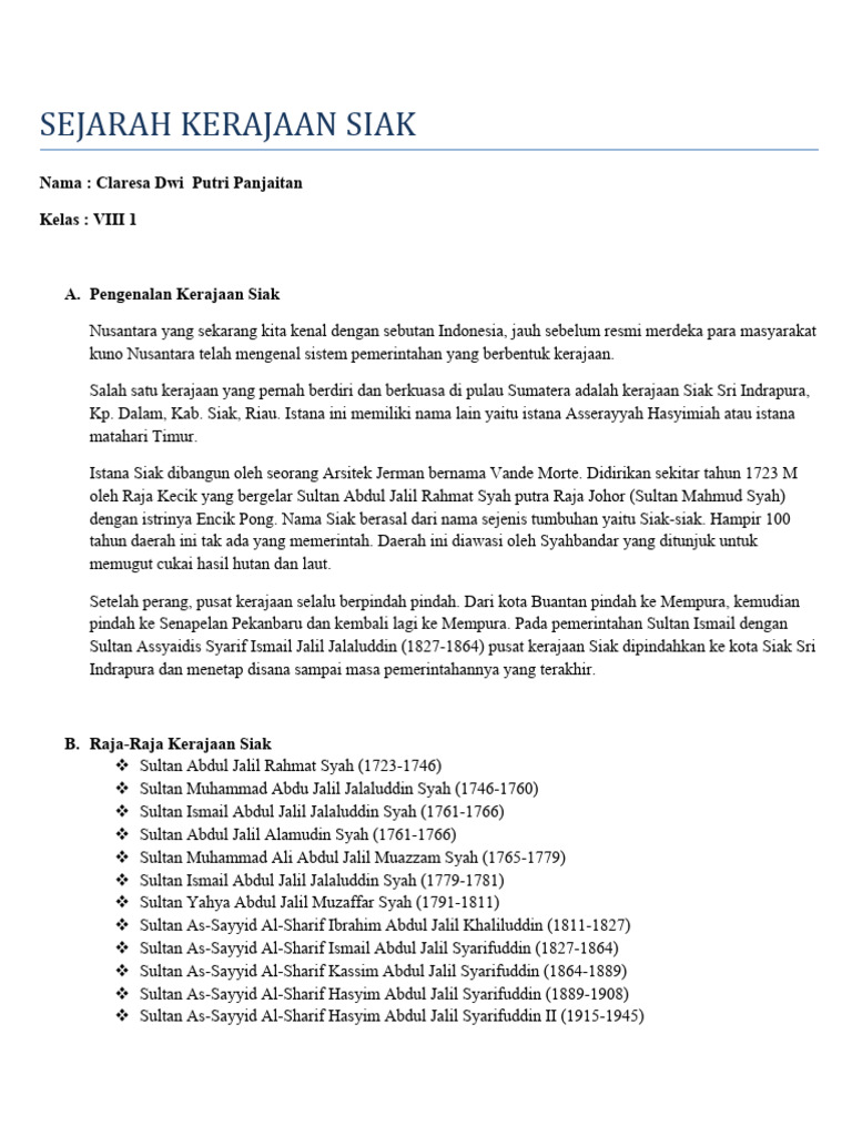 Sejarah Kerajaan Siak | PDF
