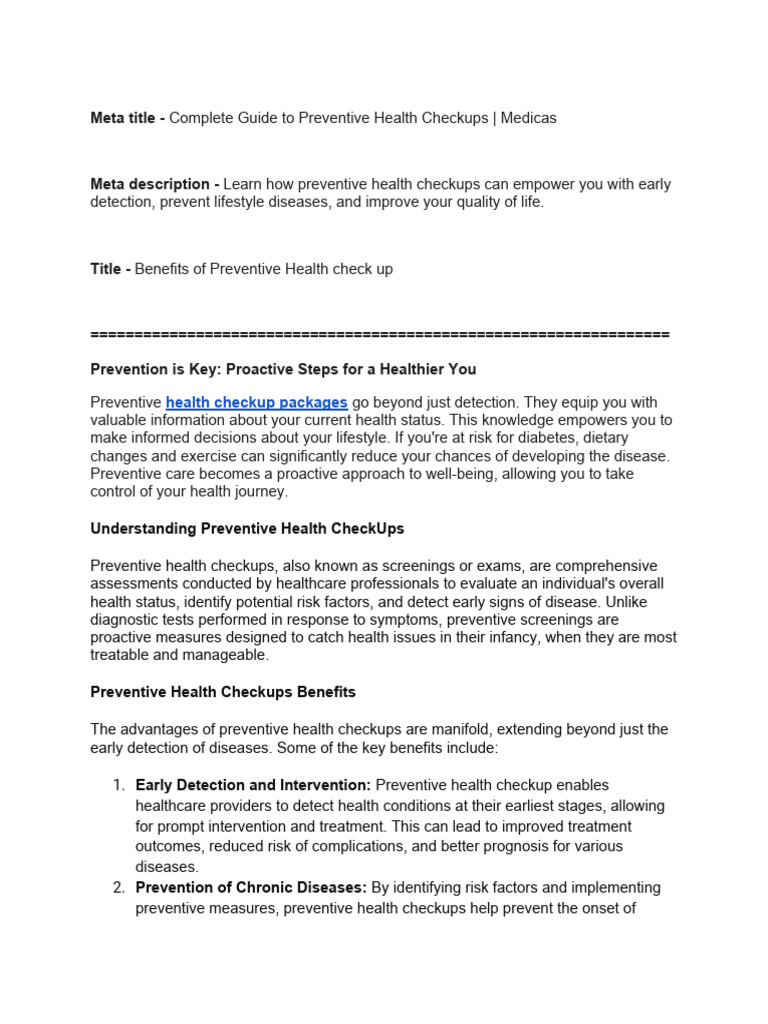 Benefits of Preventive Health Check Up | PDF | Preventive Healthcare ...