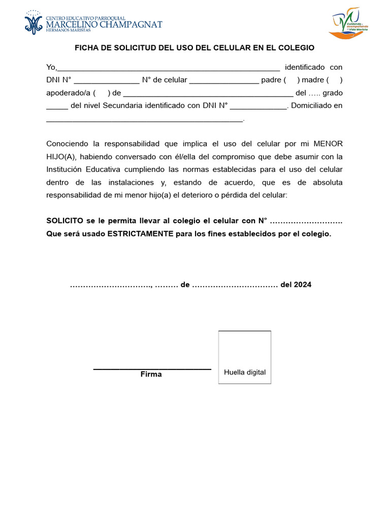 Solicitud de Uso de Celular Escolar | PDF