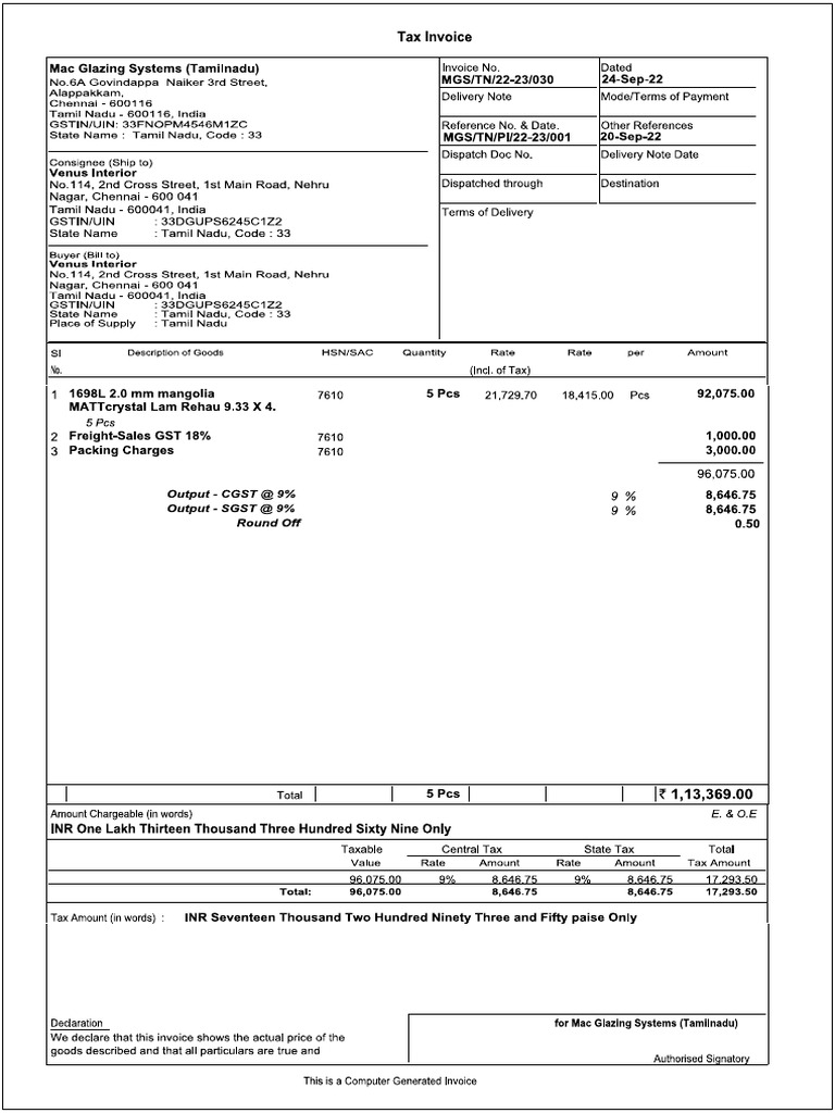 Invoice No.030 - Venus Interior | PDF