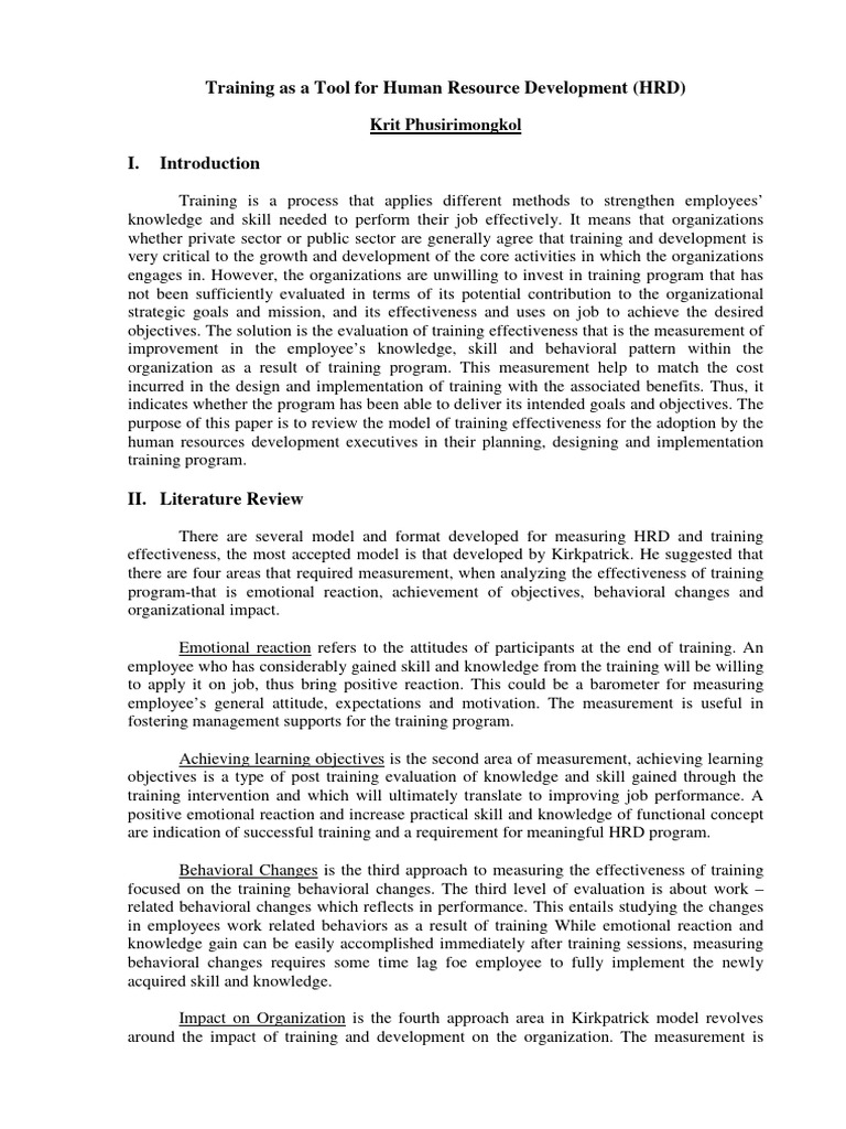 16 - Krit - Training As A Tool For HRD | PDF | Evaluation | Goal