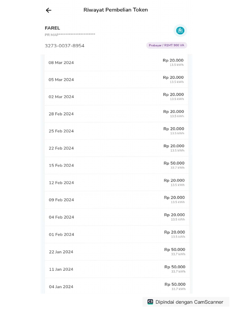 scan riwayat token | PDF