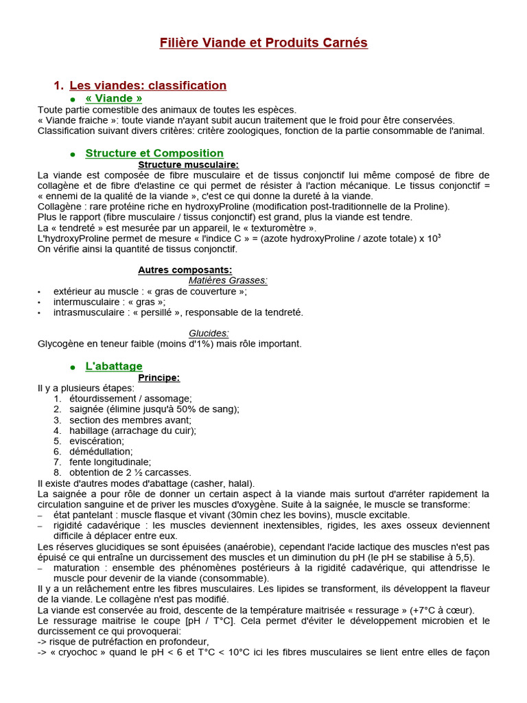 Classification et qualité des viandes | PDF | Viande | Muscle