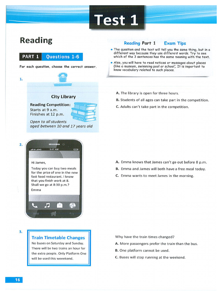 b1 Reading Part 1. Practice 1 | PDF