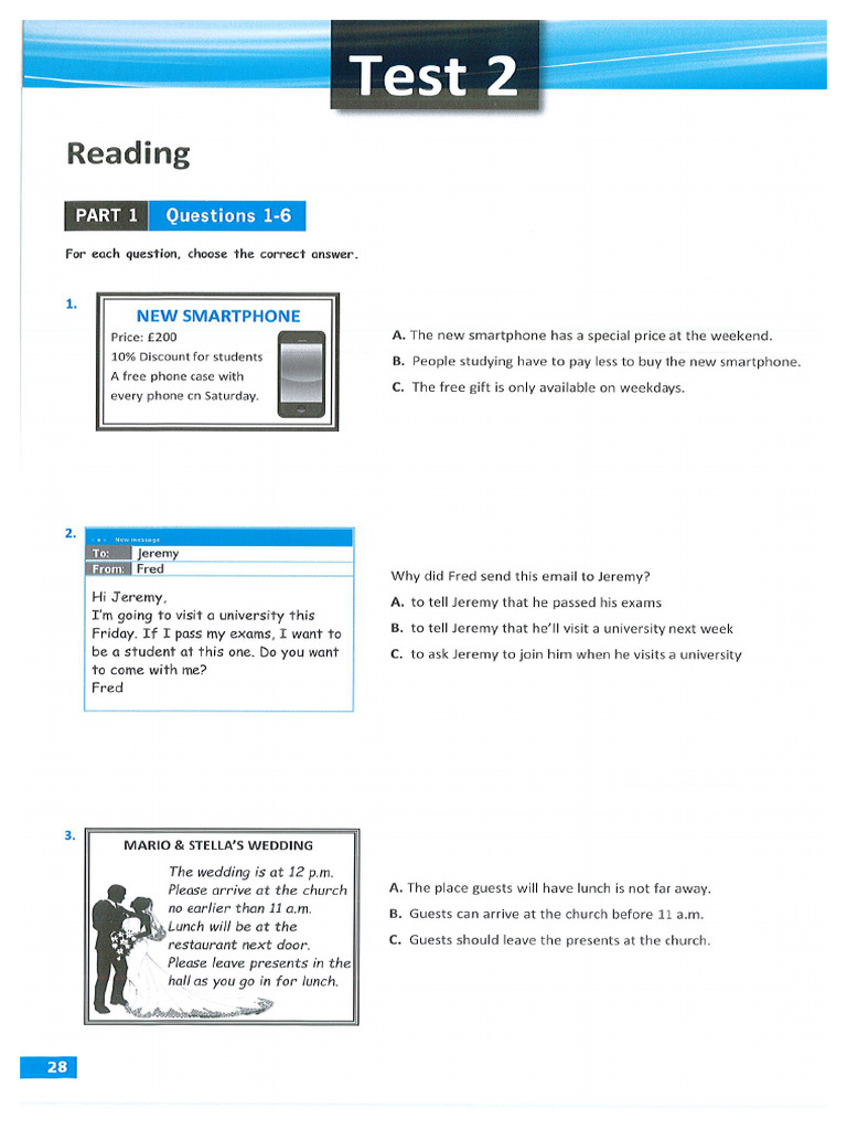 b1 Reading Part 1. Practice 2 | PDF