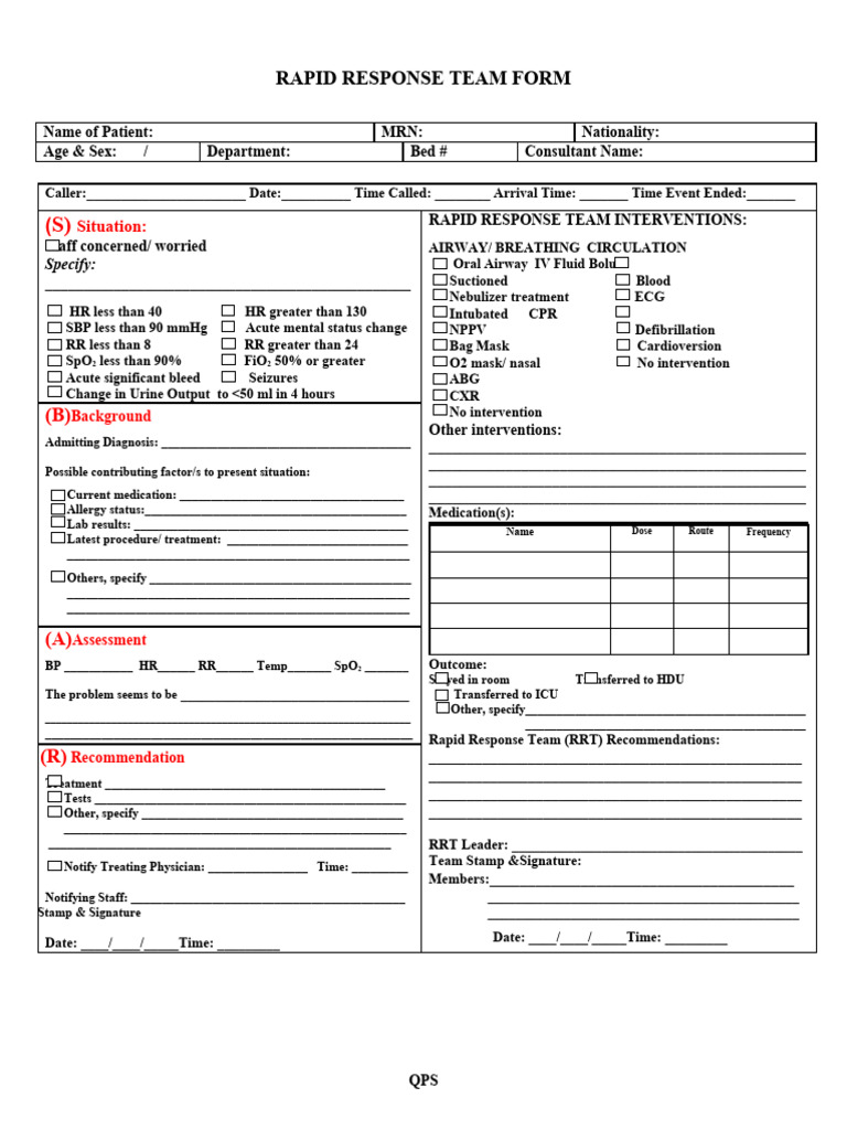 RRT Form | PDF | Human Diseases And Disorders | Causes Of Death