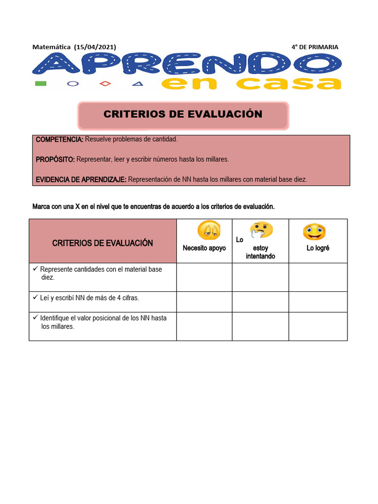 Criterios de Evaluación - Semana 5 Matemática | PDF