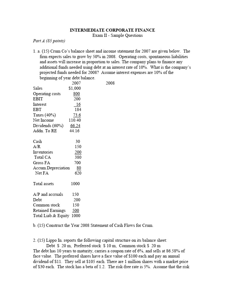 Sample Questions Exam2-S08 | PDF | Dividend | Stocks