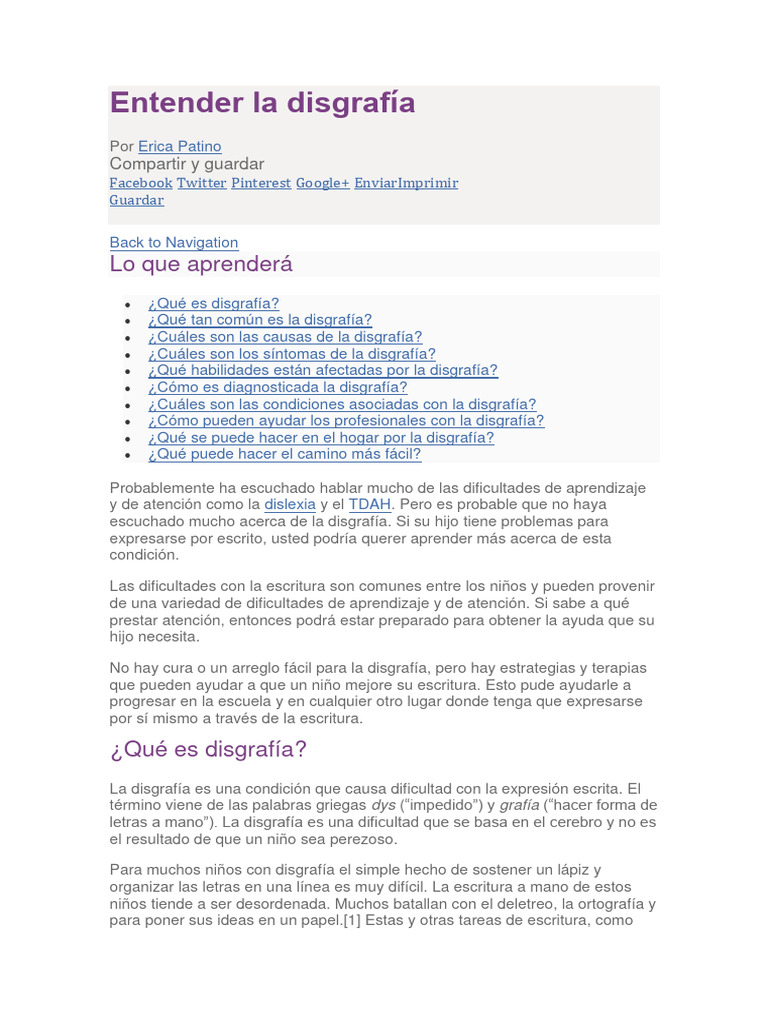 Guía Completa sobre Disgrafía | PDF | Invalidez | Ciencias del comportamiento