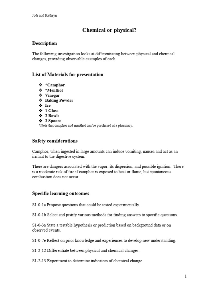 S1!2!12 - Physical & Chemical Changes - Discrepant Event | PDF ...