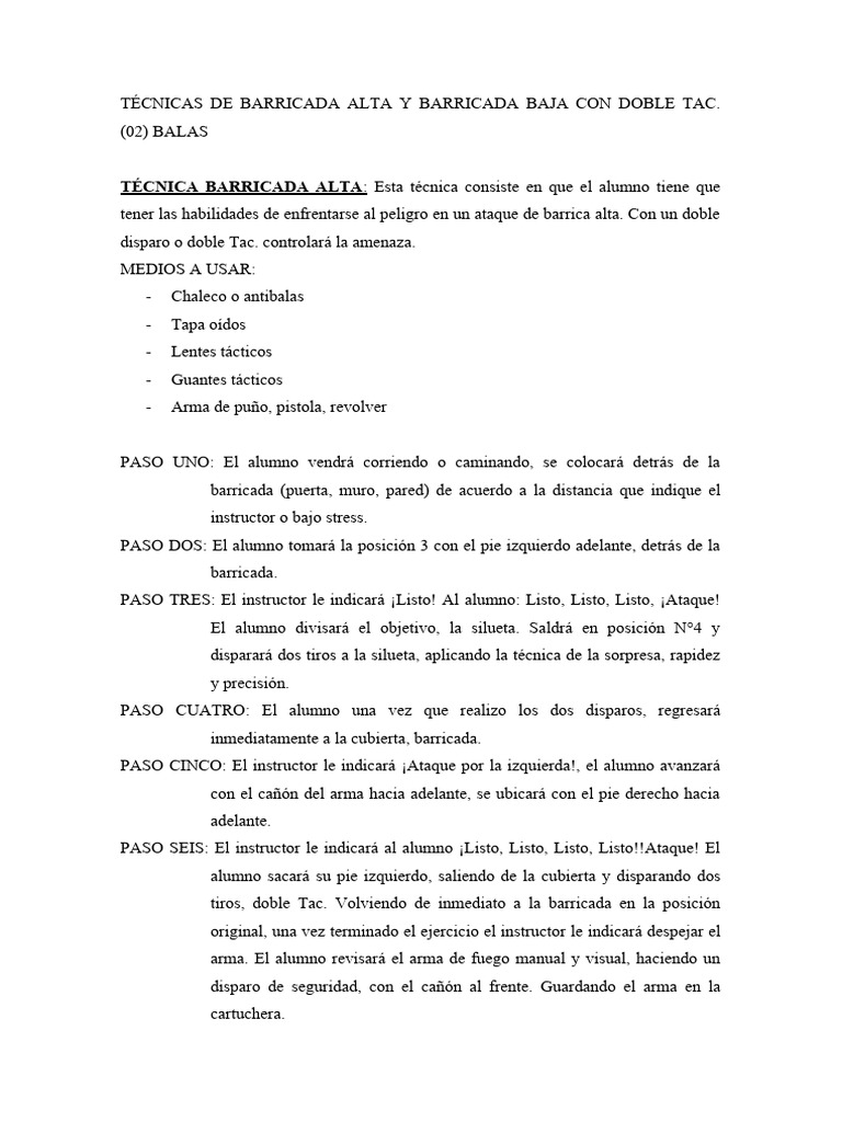 Técnicas de Barricada Alta y Baja Con Doble Tac - Willians Pingo | PDF | Armas de fuego | Armas ...