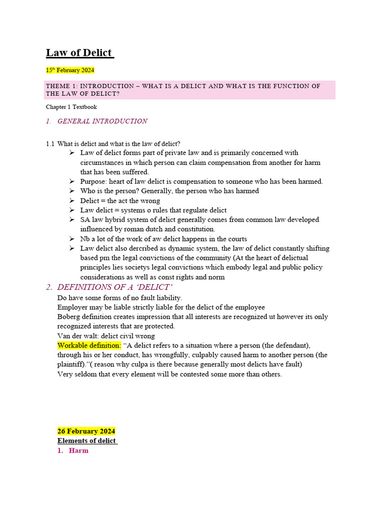 Law of Delict Document | PDF | Criminal Law | Public Law