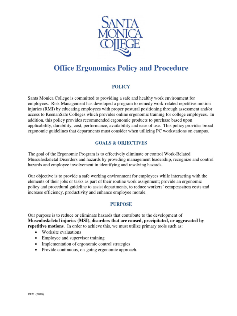Office Ergonomics Policy Overview | PDF | Human Factors And Ergonomics ...